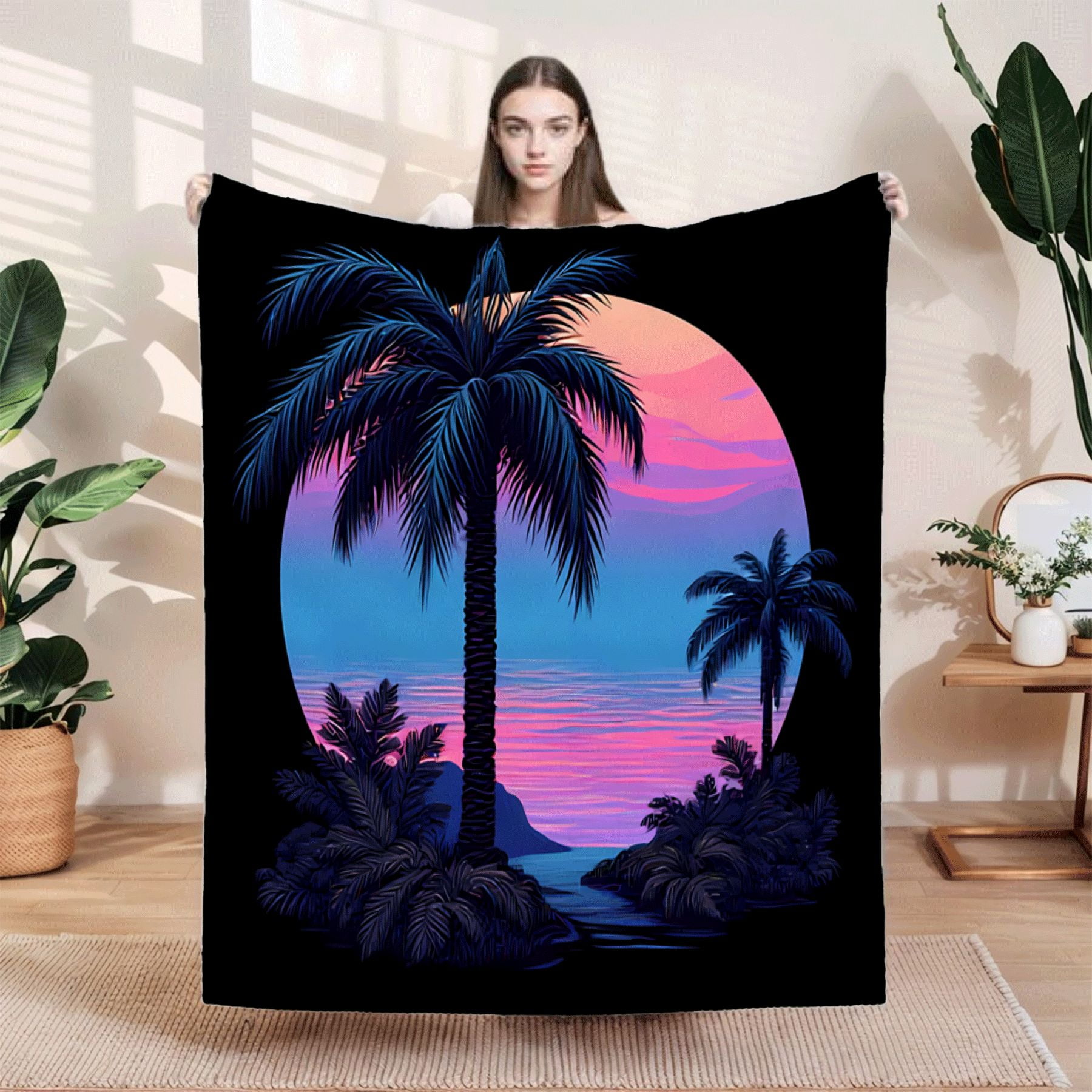Serene Tropical Sunset Flannel Blanket - Soft Cozy Durable Design for ...