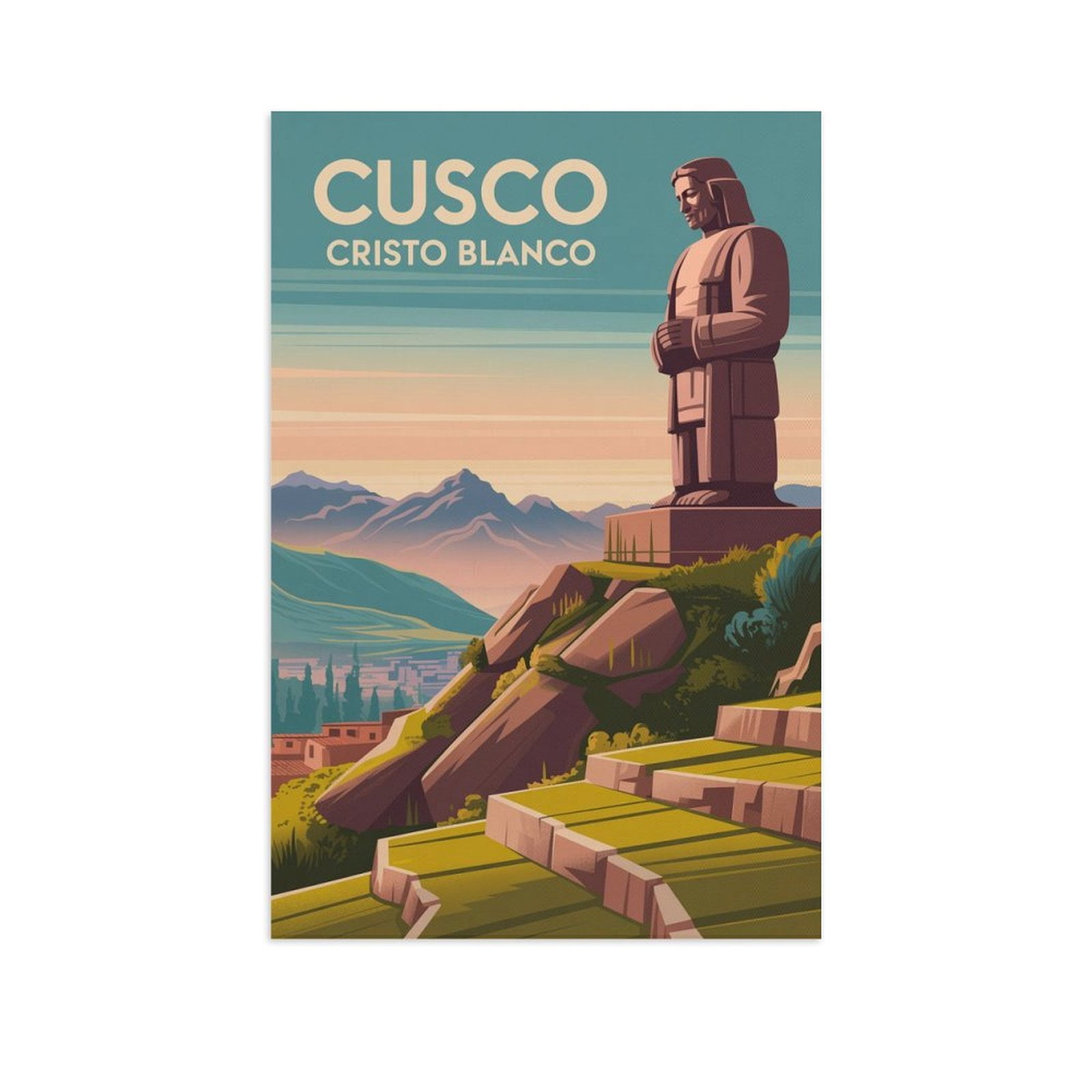Serene Valley Wall Art Cristo Blanco Peru Retro Travel Poster Cusco ...