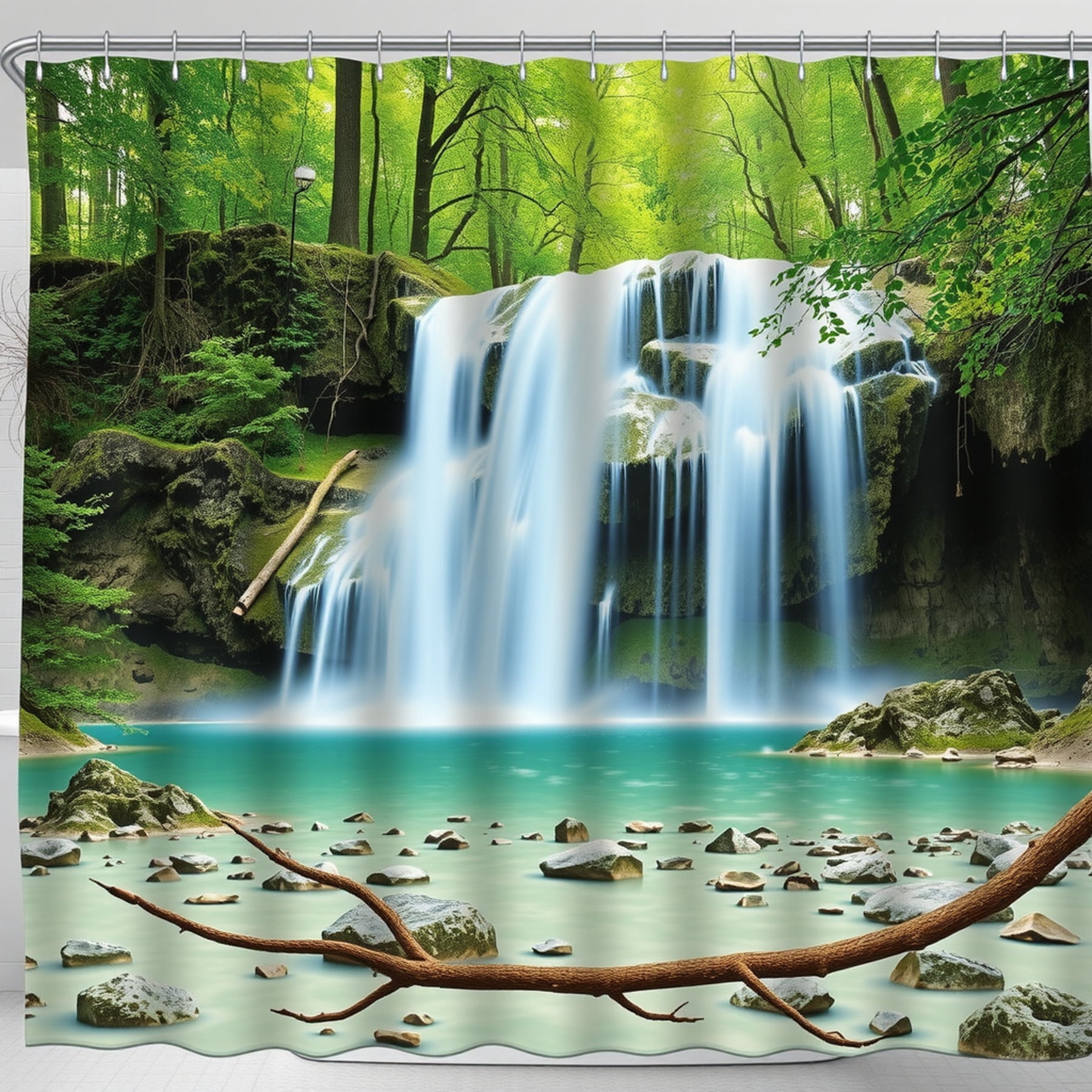 Serene Waterfall Shower Curtain - Greenery & Pool Design for a Tranquil ...