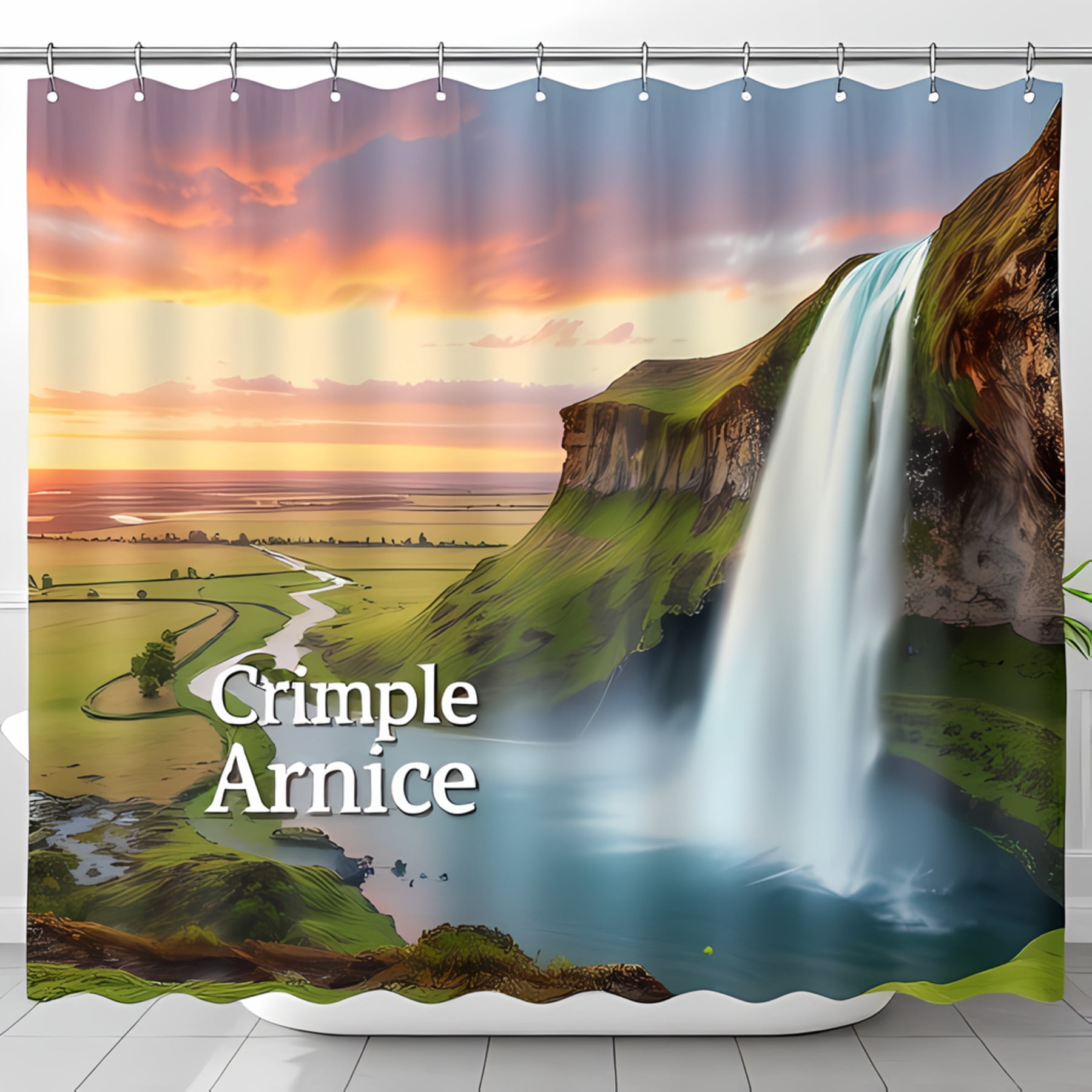 Serene Waterfall Shower Curtain - Majestic Nature Scene with Greenery ...