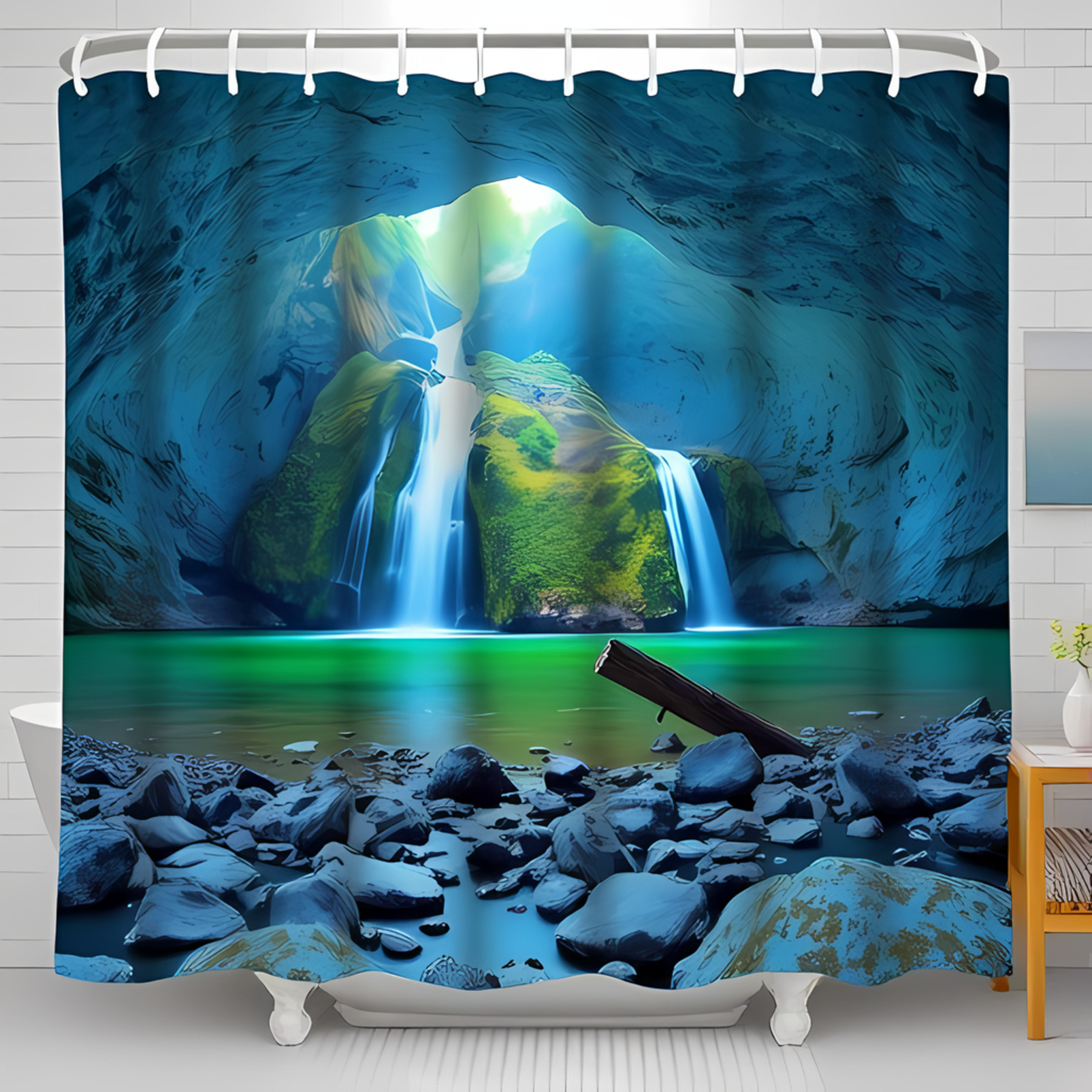Serene Waterfall Shower Curtain Transform Your Bathroom into a Tranquil ...