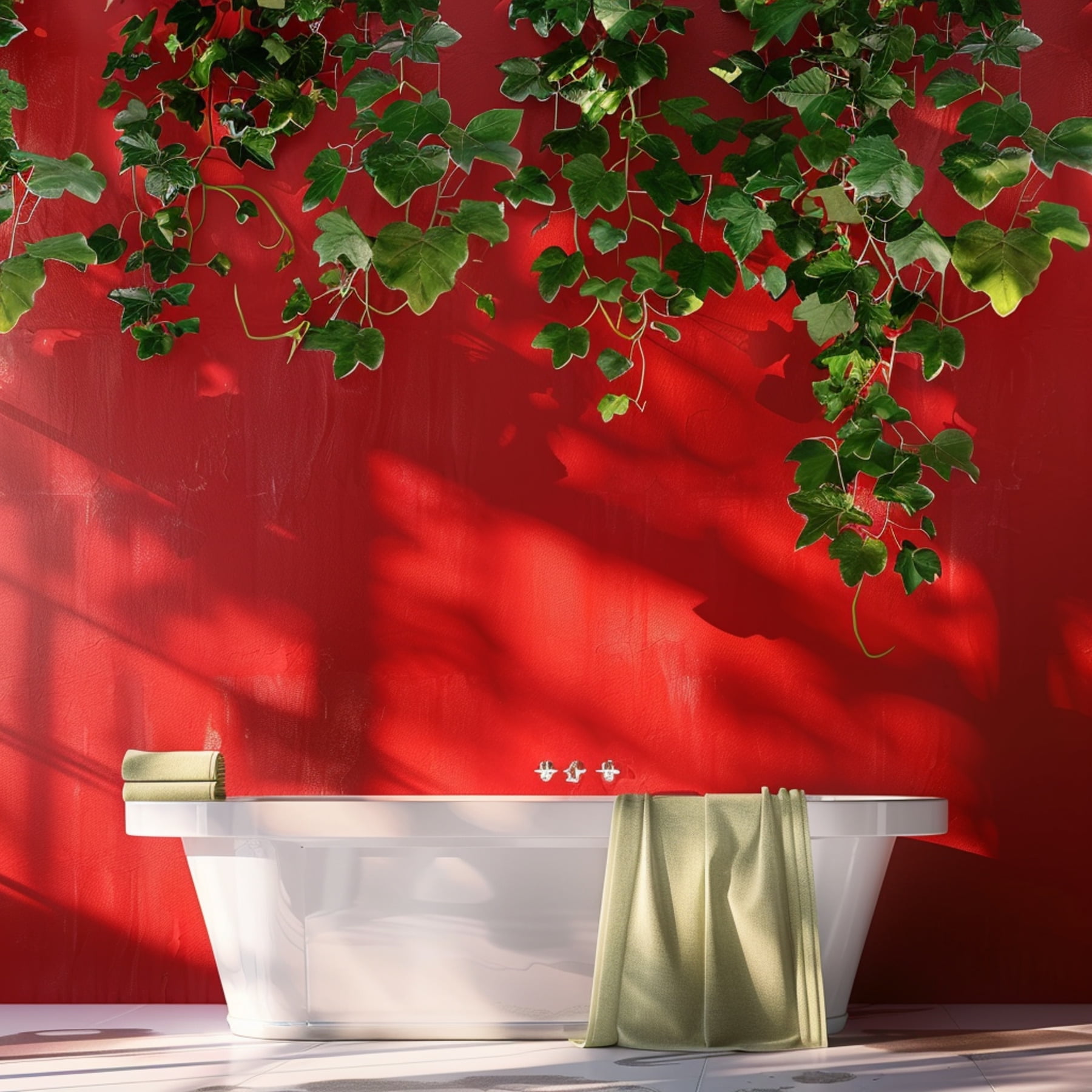 Serene White With Ivy Wall Relaxing Minimalist Shower Curtain