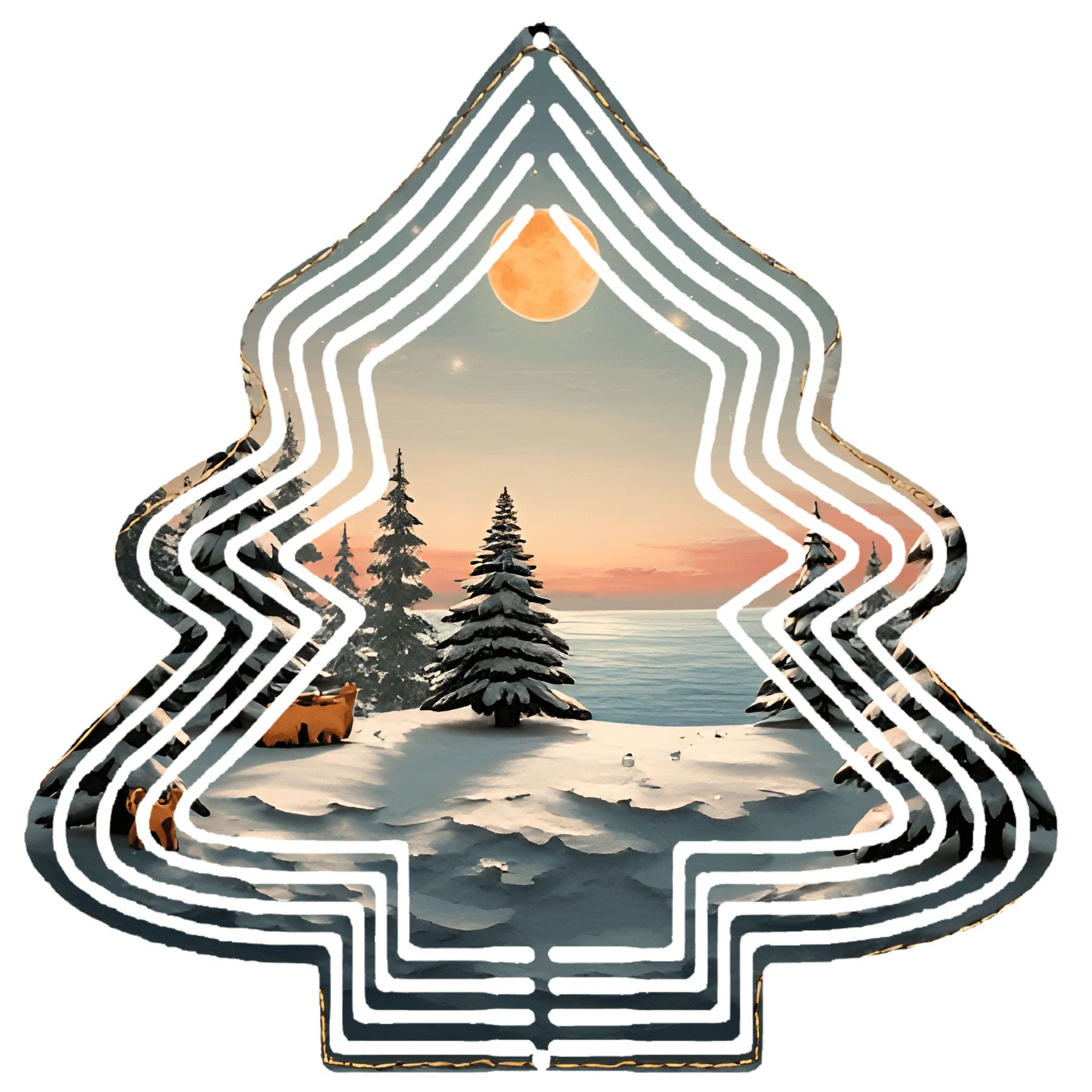 Serene Winter Landscape Metal Hanging Christmas Tree Wind Spinner ...