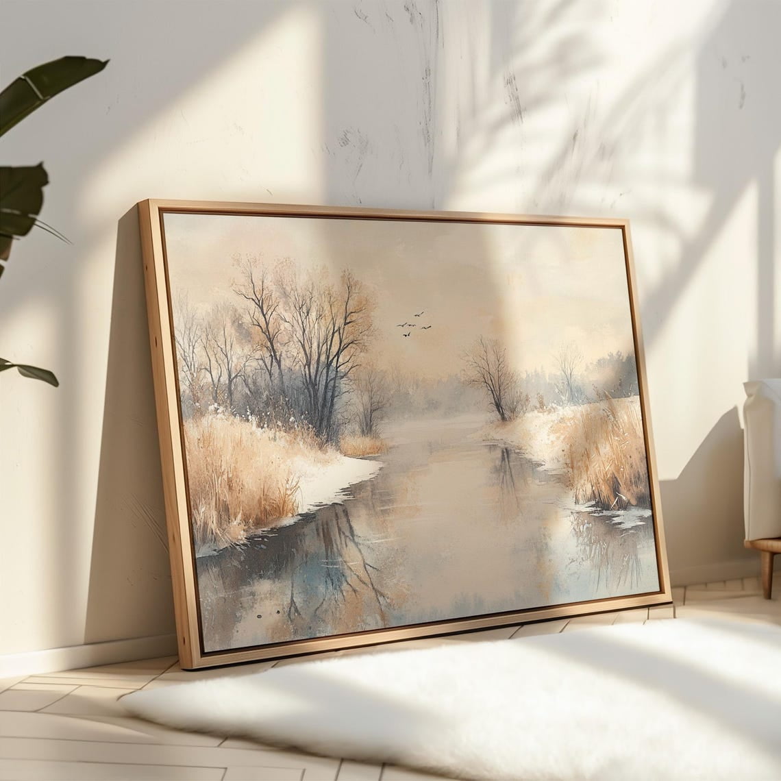 Serene Winter River Landscape - Tranquil Nature Scene With Bare Trees ...