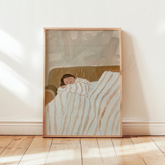 Serene Woman In White Blanket Cozy Minimalist Wall Art, Modern Living ...