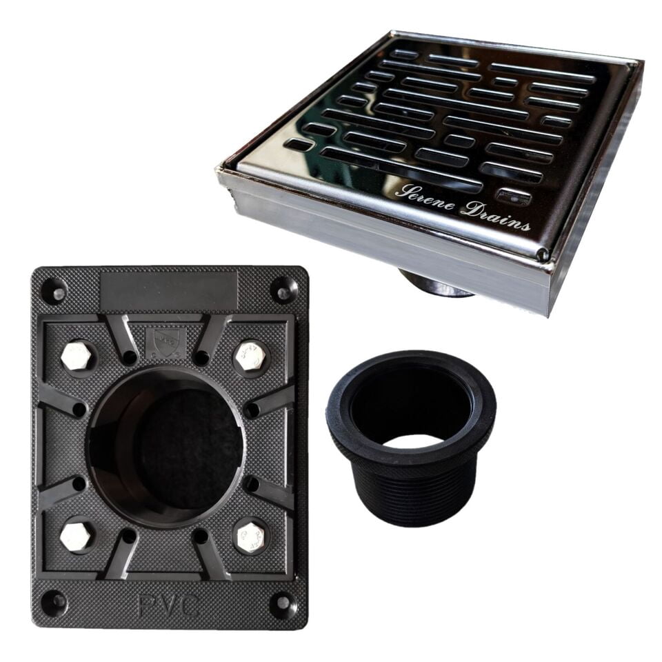 SereneDrains 304 Stainless Steel 4 Inch Square Polished Chrome Shower ...