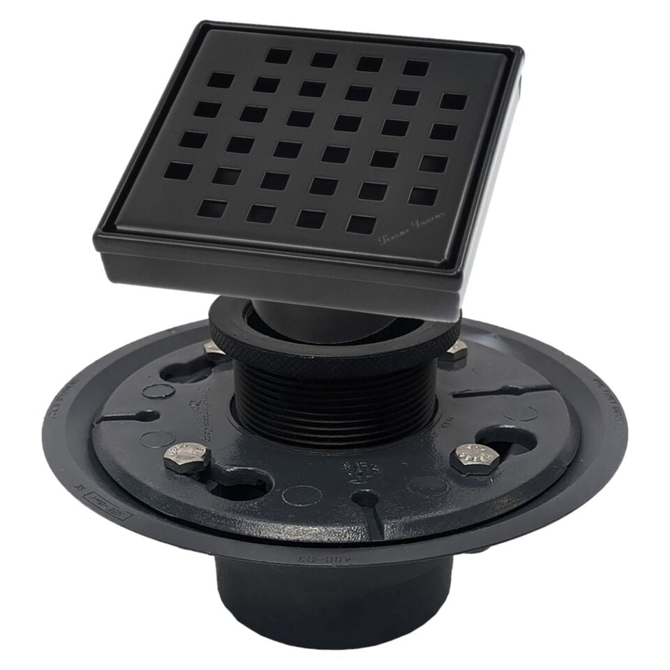 SereneDrains 304 Stainless Steel 4 Inch Square Matte Black Shower Drain ...
