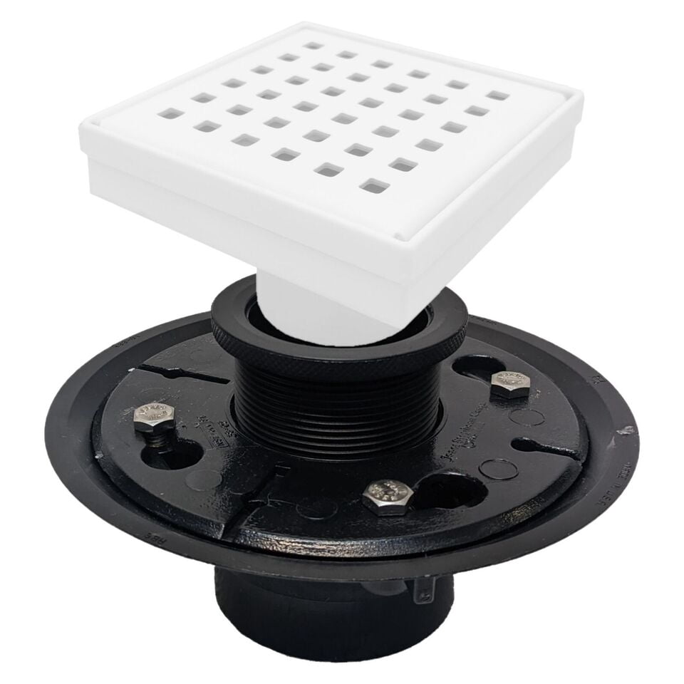 SereneDrains Matte White 4 Inch Stainless Steel 2 Inch Shower Drain Kit ...