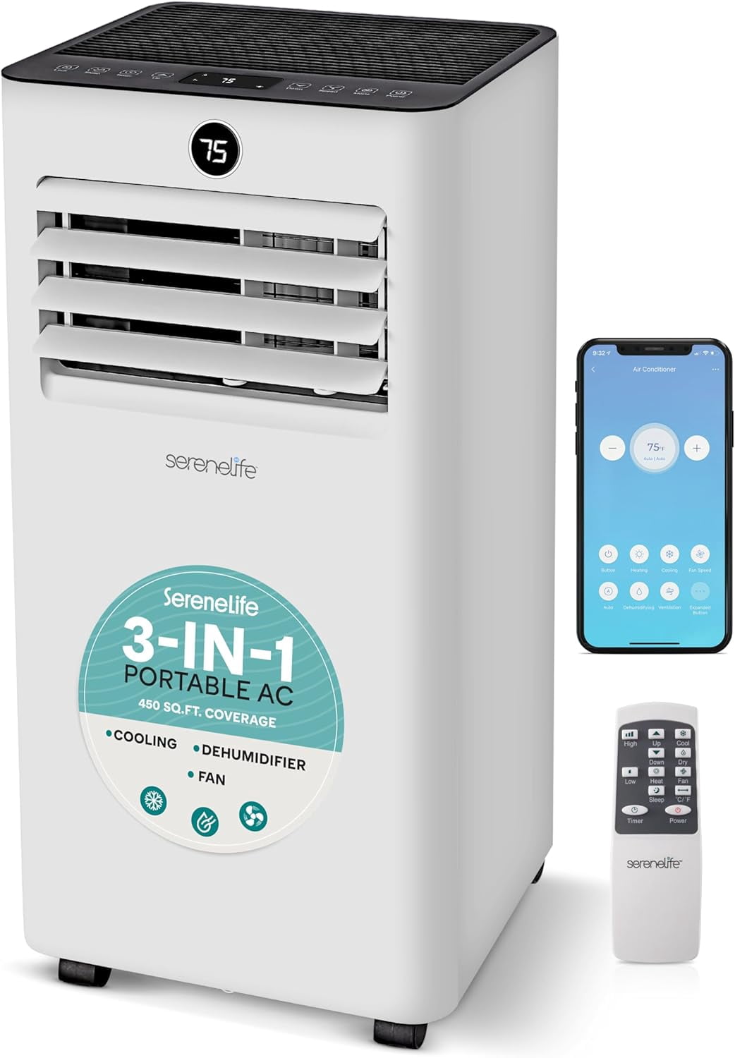 SereneLife 10,000 BTU Portable Air Conditioner with WiFi, 3-in-1 ...
