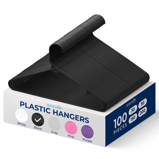SereneLife 100 Pieces Plastic Hangers - Space Saving, Heavy Duty, Slim ...