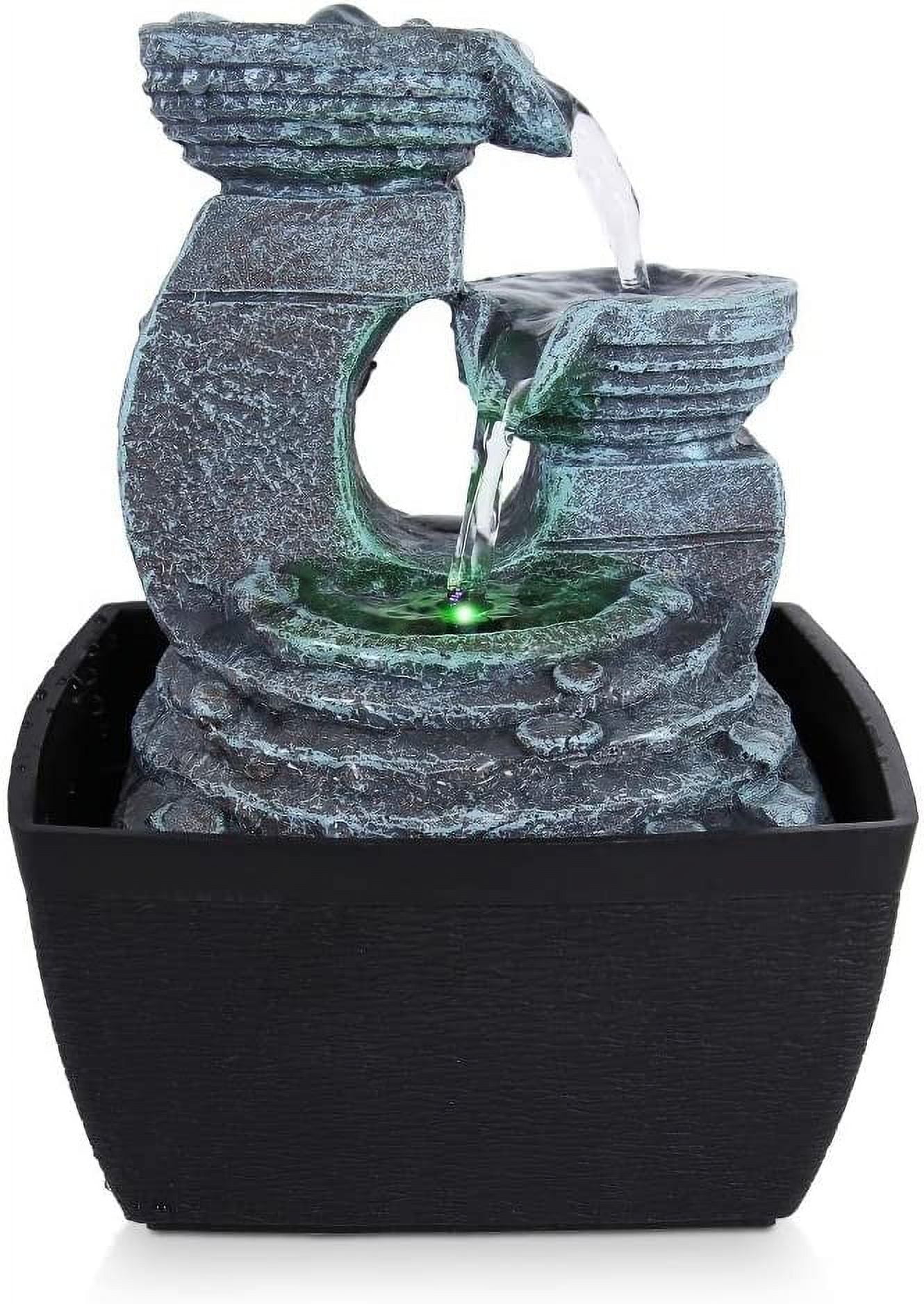 SereneLife 3-Tier Desktop Electric Water Fountain Decor W/ LED - Indoor ...