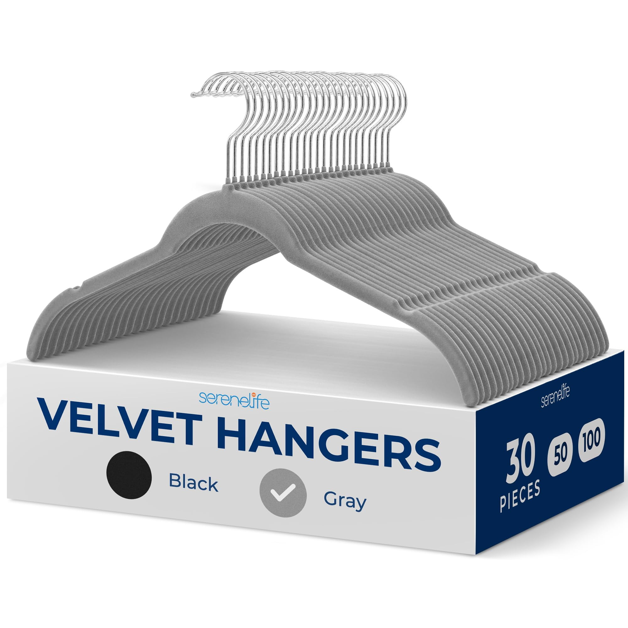 SereneLife 30-Piece Shirt Hangers, Premium Non-Slip Velvet Hangers Pack ...
