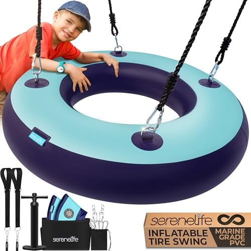 SereneLife 36” Inflatable Tire Swing with Hang Kit, 600lbs Capacity ...