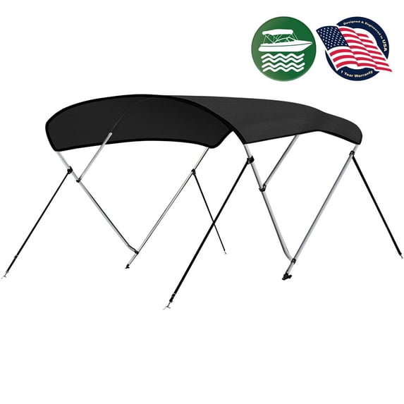 SereneLife, Bimini Top Boat, 4 Bow, Gray Waterproof Aluminum Frame ...