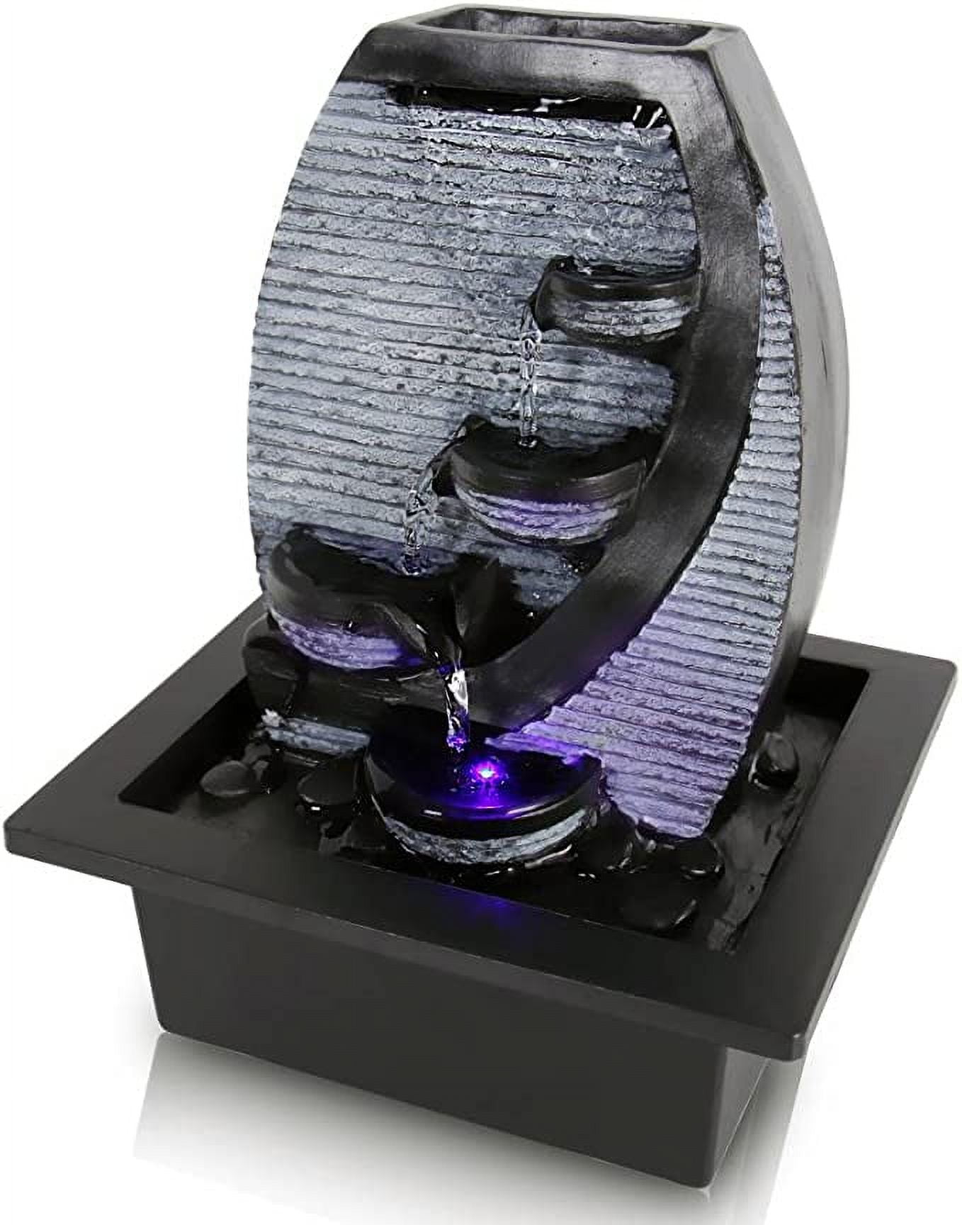 SereneLife 4-Tier Desktop Electric Water Fountain Decor W/ LED ...