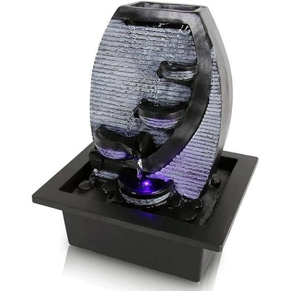 SereneLife 4-Tier Desktop Electric Water Fountain Decor W/ LED ...
