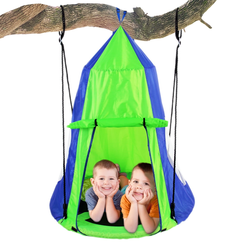 SereneLife 40" Kids Hanging Tent Swing, Outdoor Saucer Swing with Rope ...