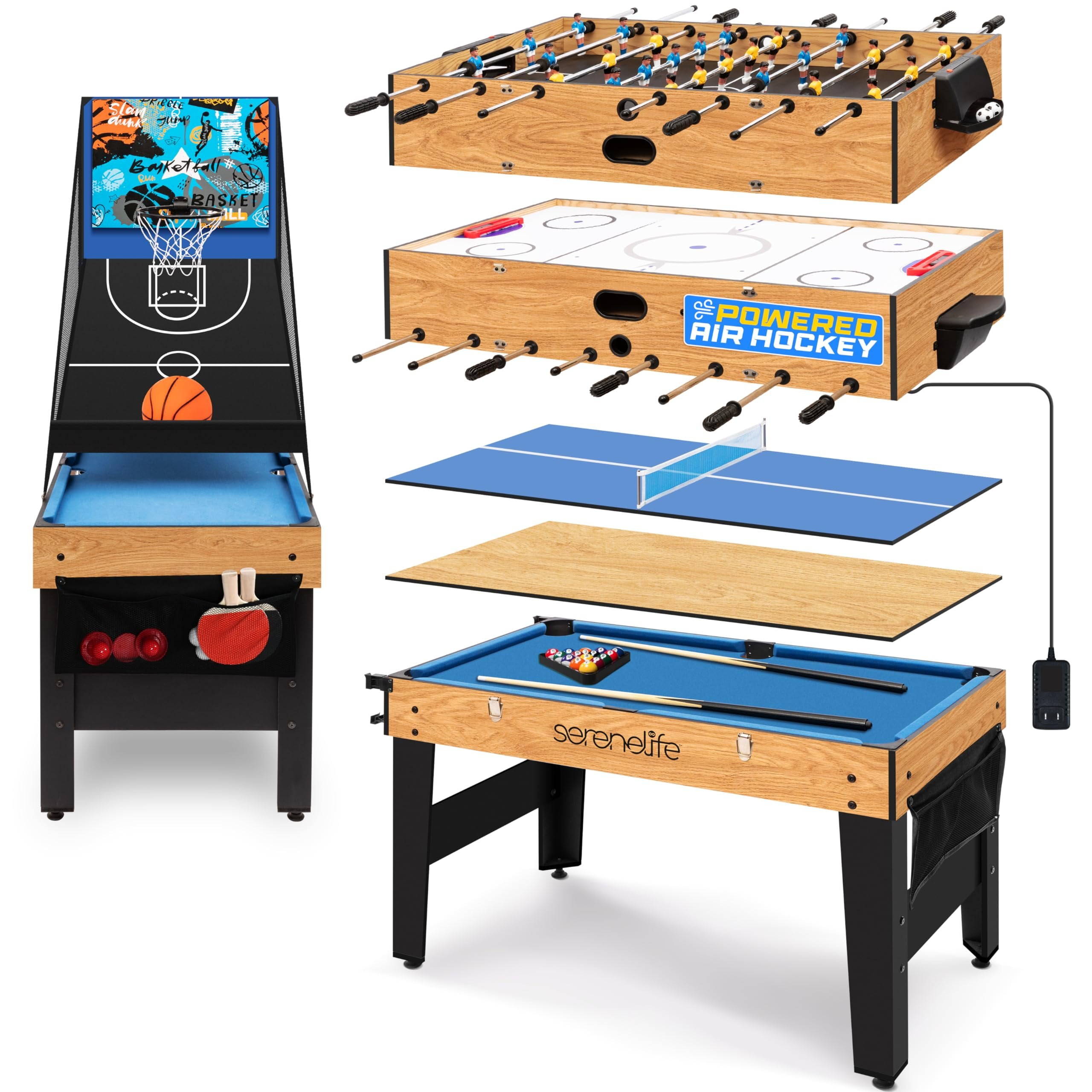 SereneLife 48" 6-in-1 Multi Game Table, Full-Size Indoor and Outdoor ...