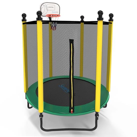 SereneLife 5FT 10FT Trampoline with Enclosure Net Outdoor Jump ...