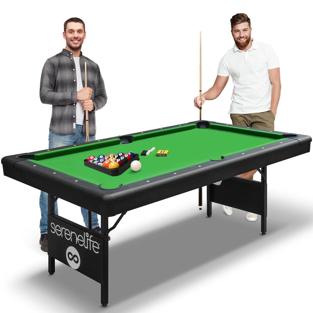 SereneLife 6-ft Portable Billiard Table - Includes 2X Cue Sticks, Full ...