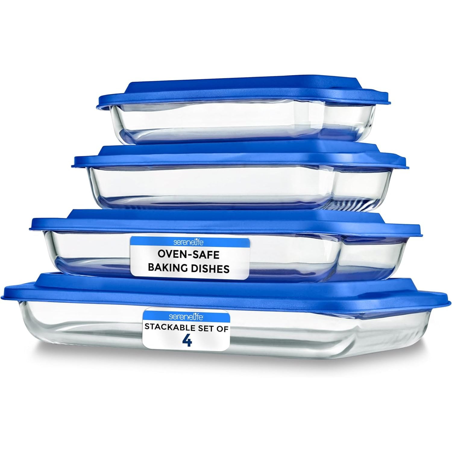 SereneLife 8-Piece Glass Baking Dish with Lids Set - ( 4 Heavy Duty ...