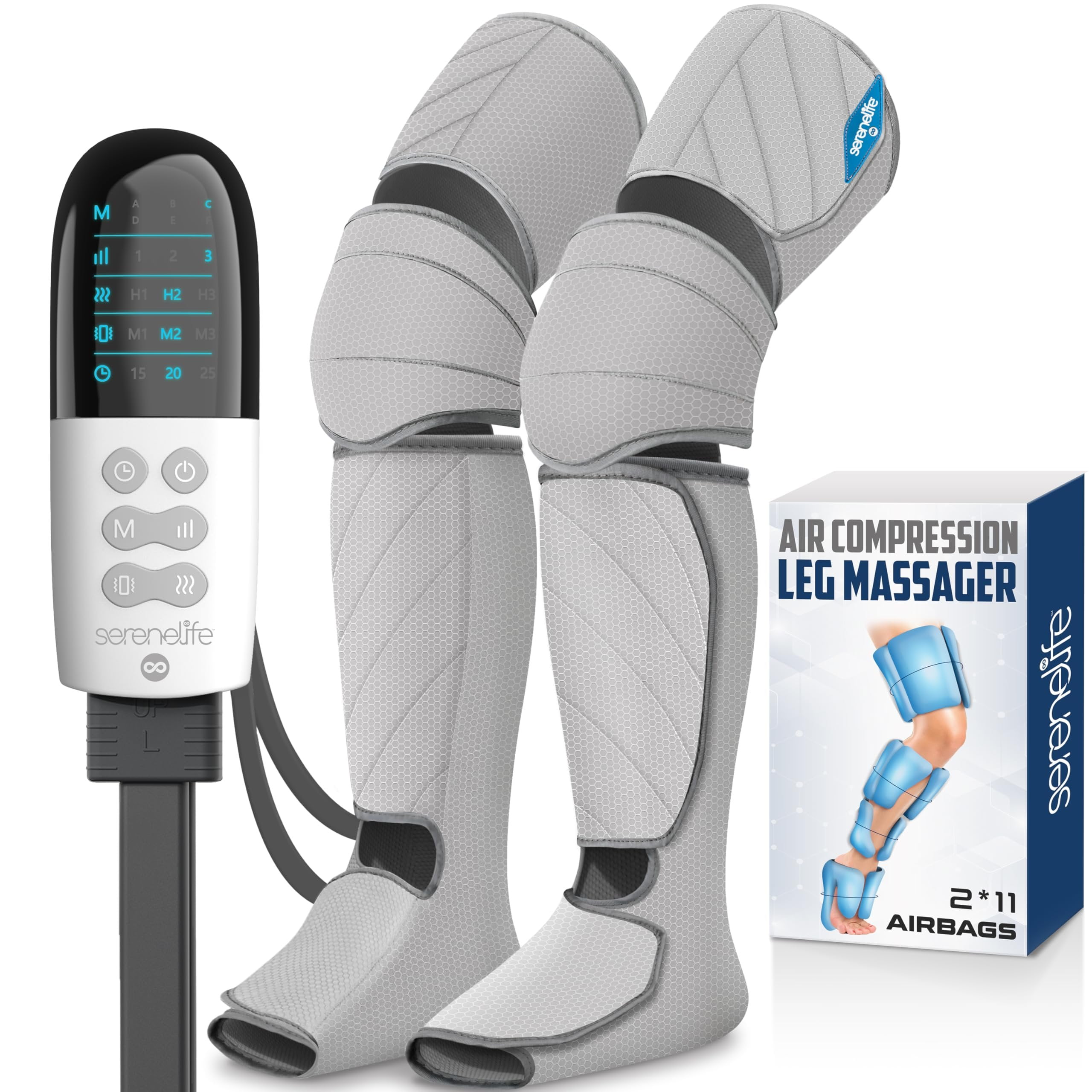 SereneLife Air Compression Leg Massager, Full Leg Massager with Heat ...