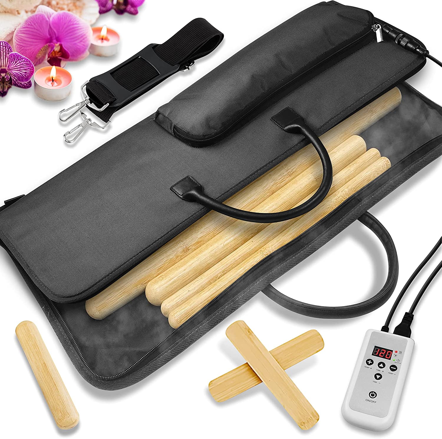 SereneLife Bamboo Massage Sticks Warmer Portable Electric Professional ...