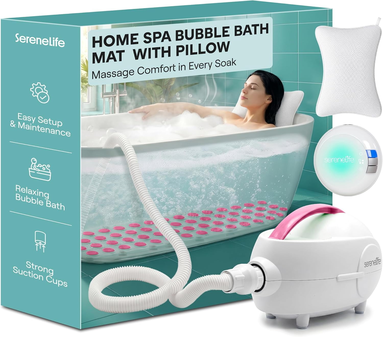 SereneLife, Bubble Bath Mat, Adjustable Intensity, Pink - Walmart.com