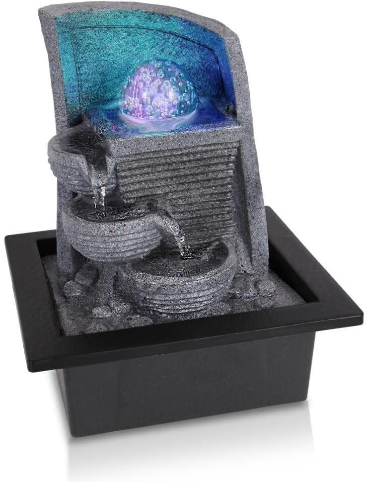 SereneLife Desktop Electric Water Fountain w/LED Illuminated Crystal ...