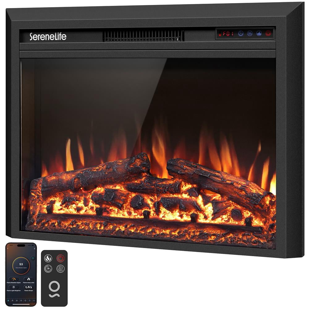 SereneLife Electric Fireplace Heater with LED Flame, Smart Wi-Fi ...