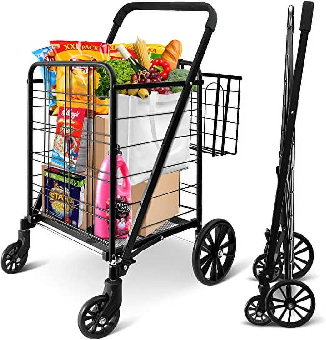 SereneLife Folding Grocery Utility Shopping Supermarket Cart W/ 360 ...