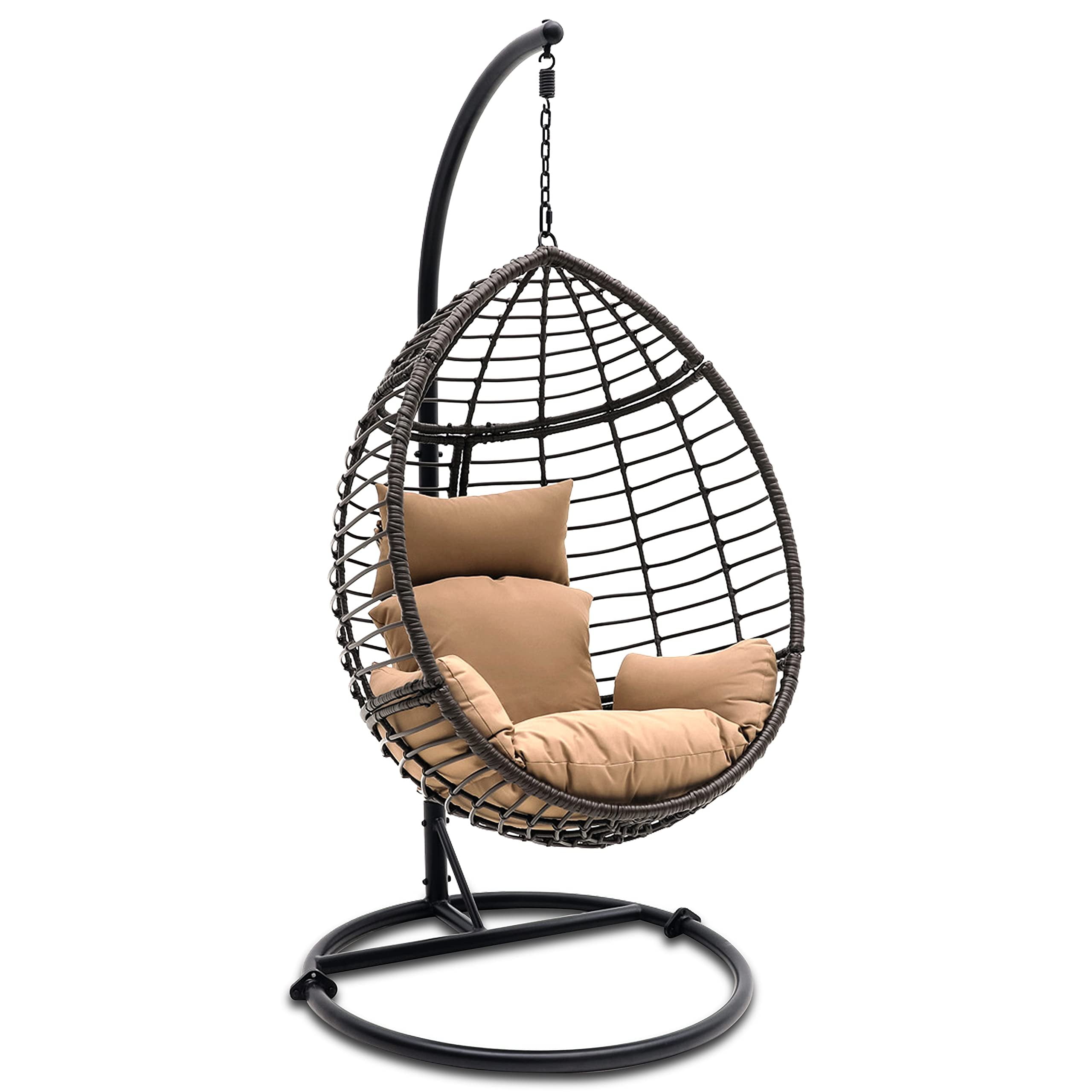 SereneLife Hanging Egg Chair with Stand - Indoor Outdoor Patio Wicker ...