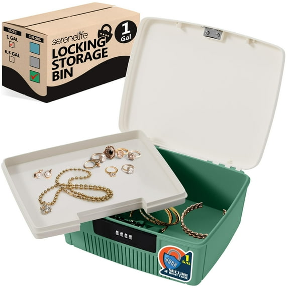 SereneLife Lockable Storage Container Bin, 1 Gallon Capacity Heavy Duty ...