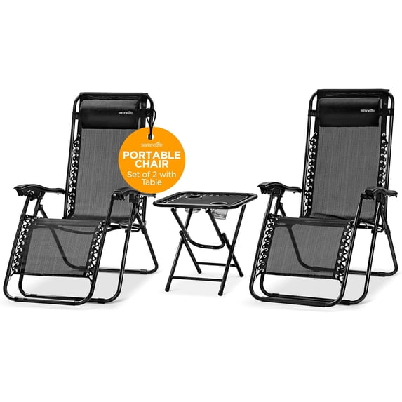 SereneLife Zero Gravity Lounge Chair Set with Table – 2 Adjustable ...