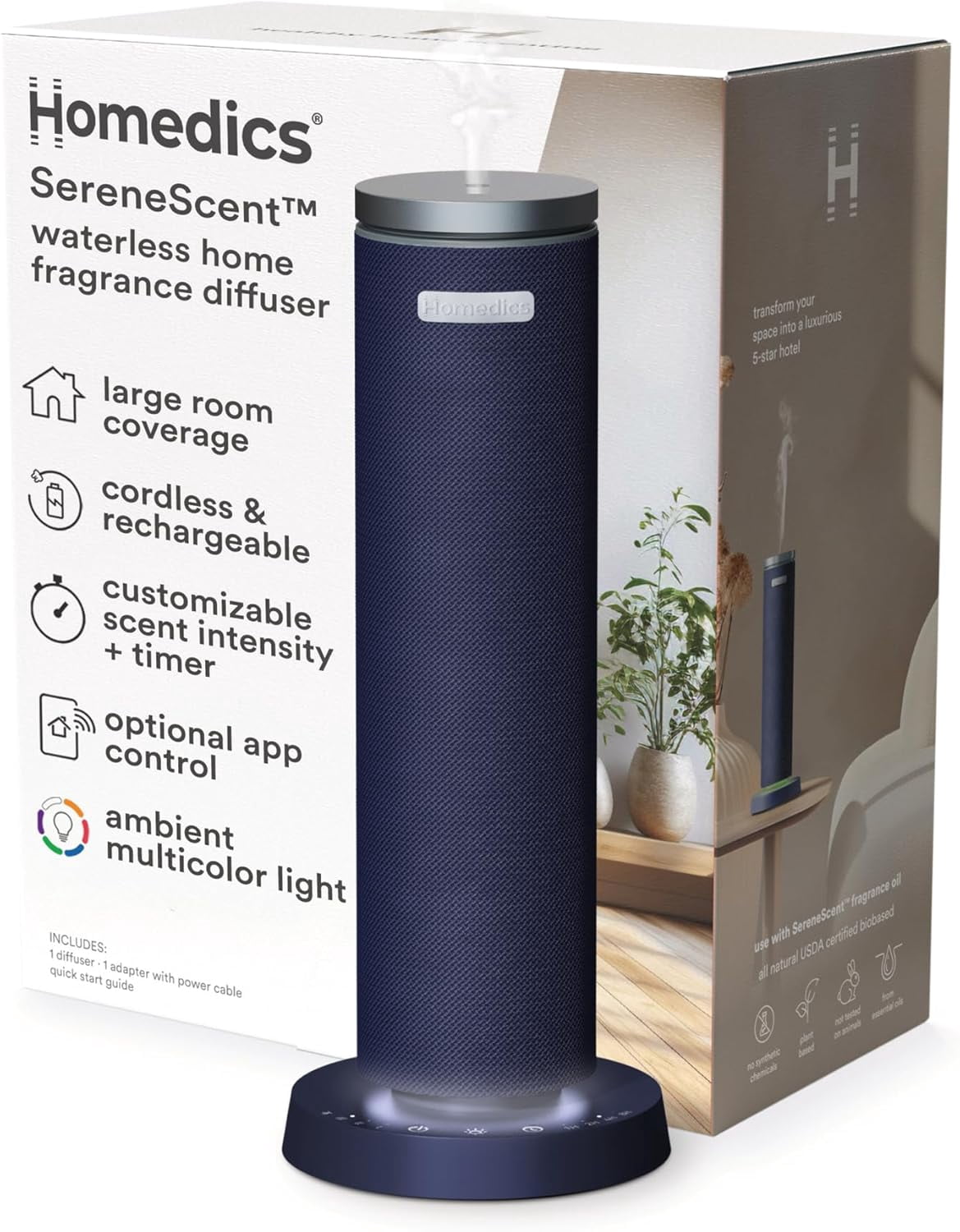SereneScent Waterless Essential Oil Diffuser, Cordless Rechargeable ...