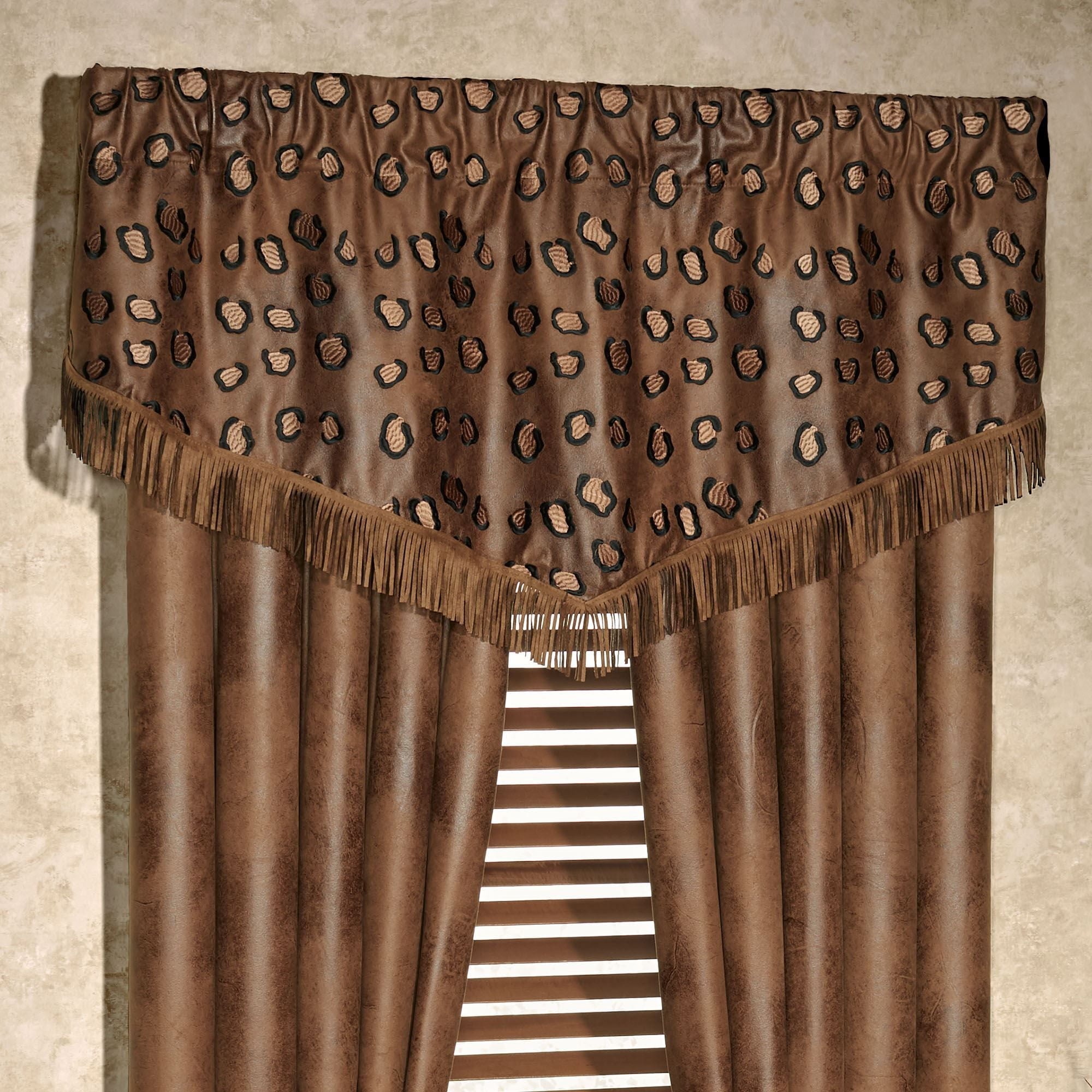 Serengeti Safari Embroidered Dark Brown Faux Leather Ascot Valance 60 x ...