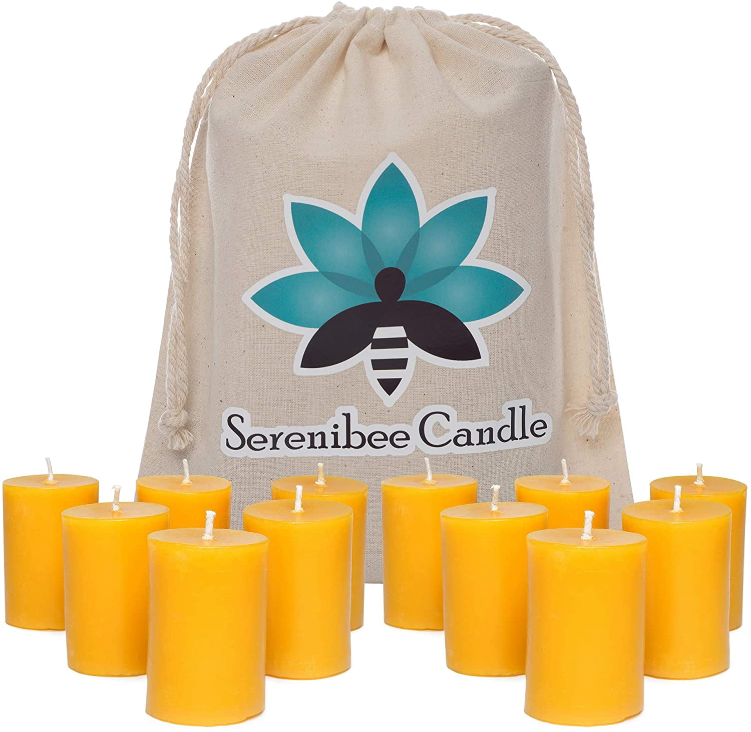 Serenibee Candle 100% Pure Beeswax Votive Candles - Set of 12 Hand ...