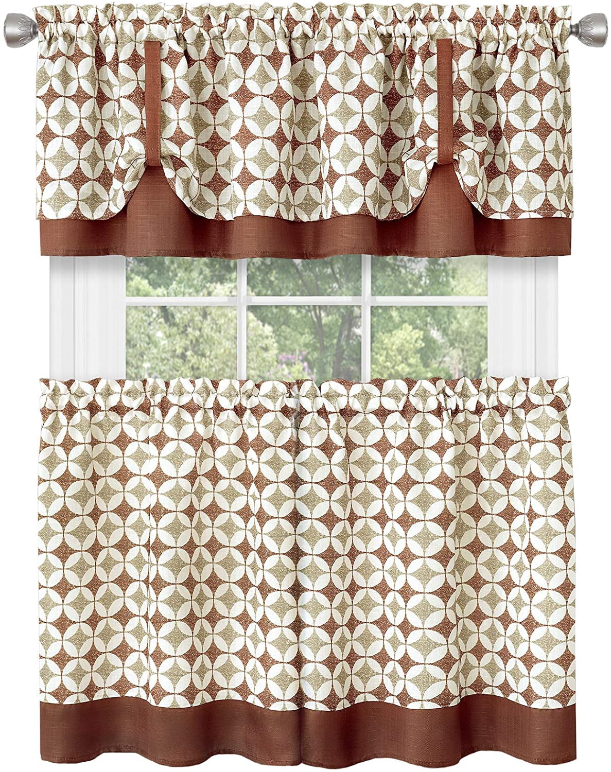 Serenity Home Geometric Window Curtain Tier Pair and Valance Set ...