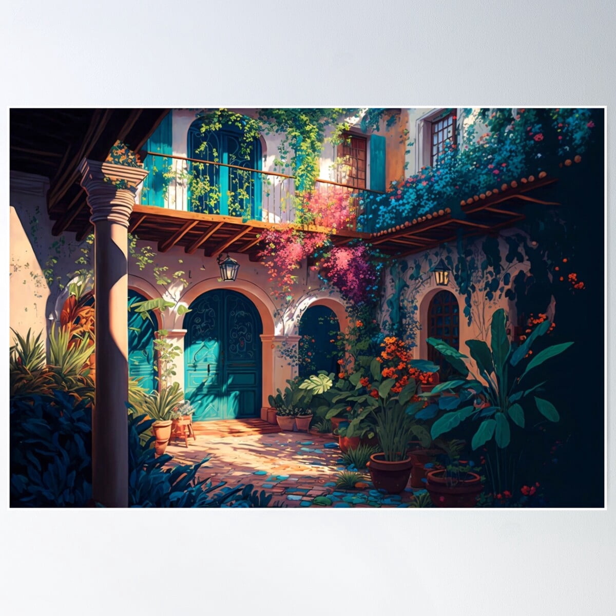 Serenity In Bloom: Spanish Courtyard Poster Wall Art, Modern Wall Decor ...