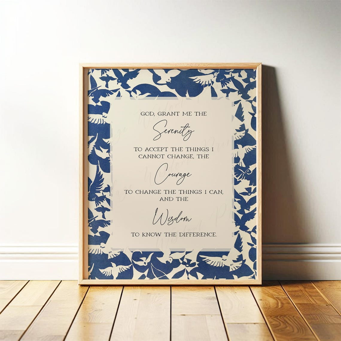 Serenity Prayer Print Christian Wall Art, Mid-Century Bird Design ...