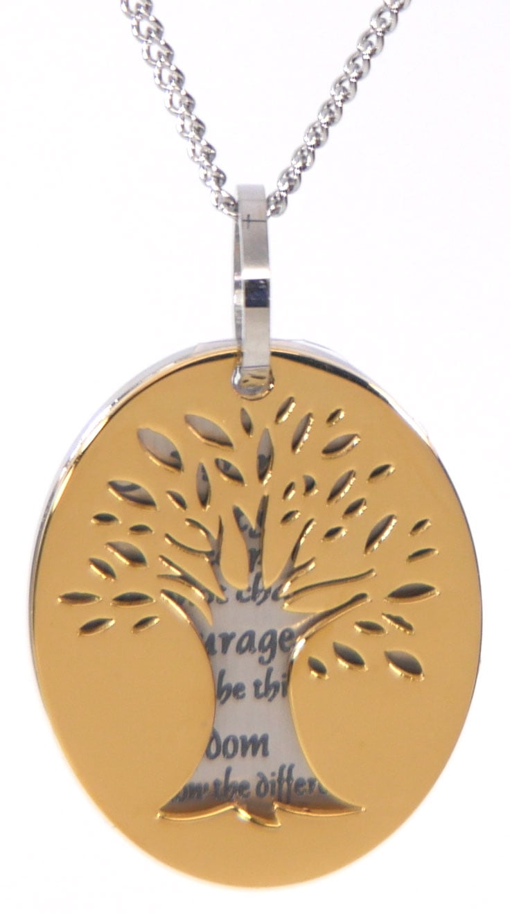 Serenity Prayer Tree of Life Double Pendant Necklace in Stainless Steel ...
