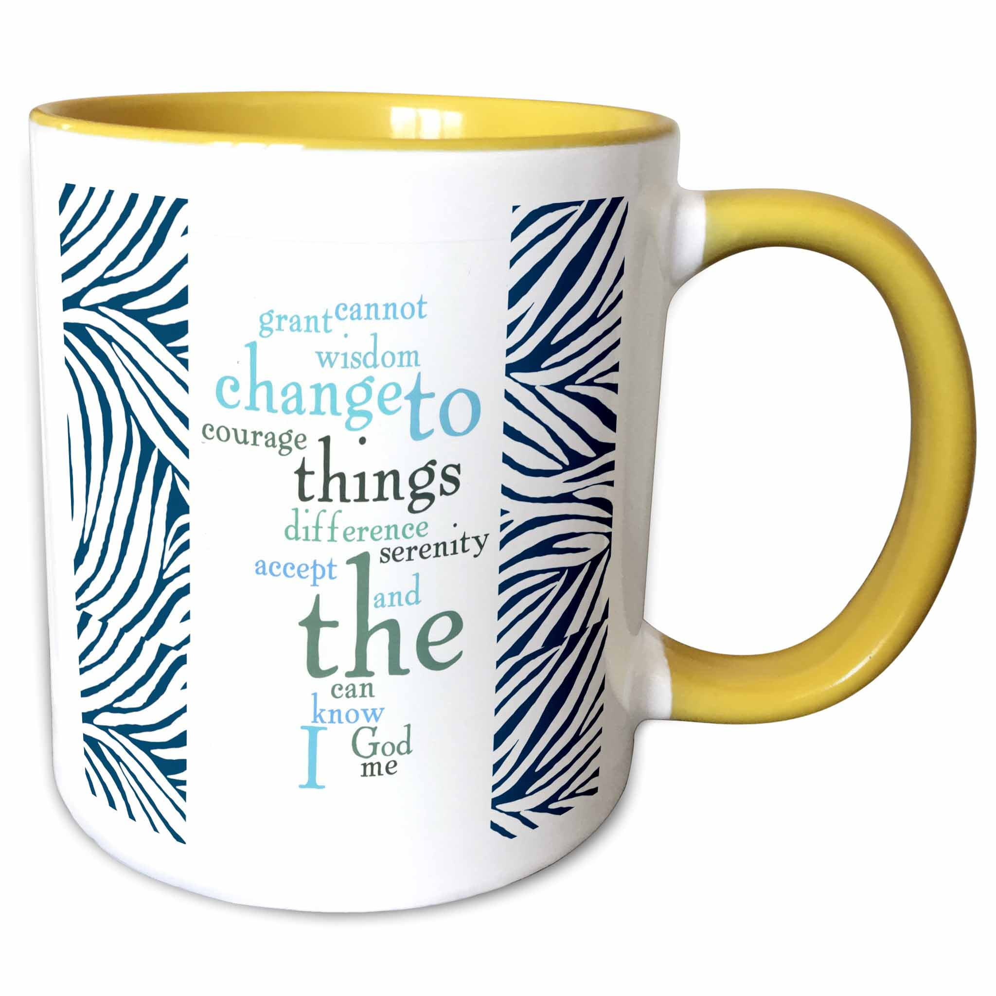 3drose, Serenity Prayer Word Art Zebra Print, 15oz Two-tone Yellow Mug ...