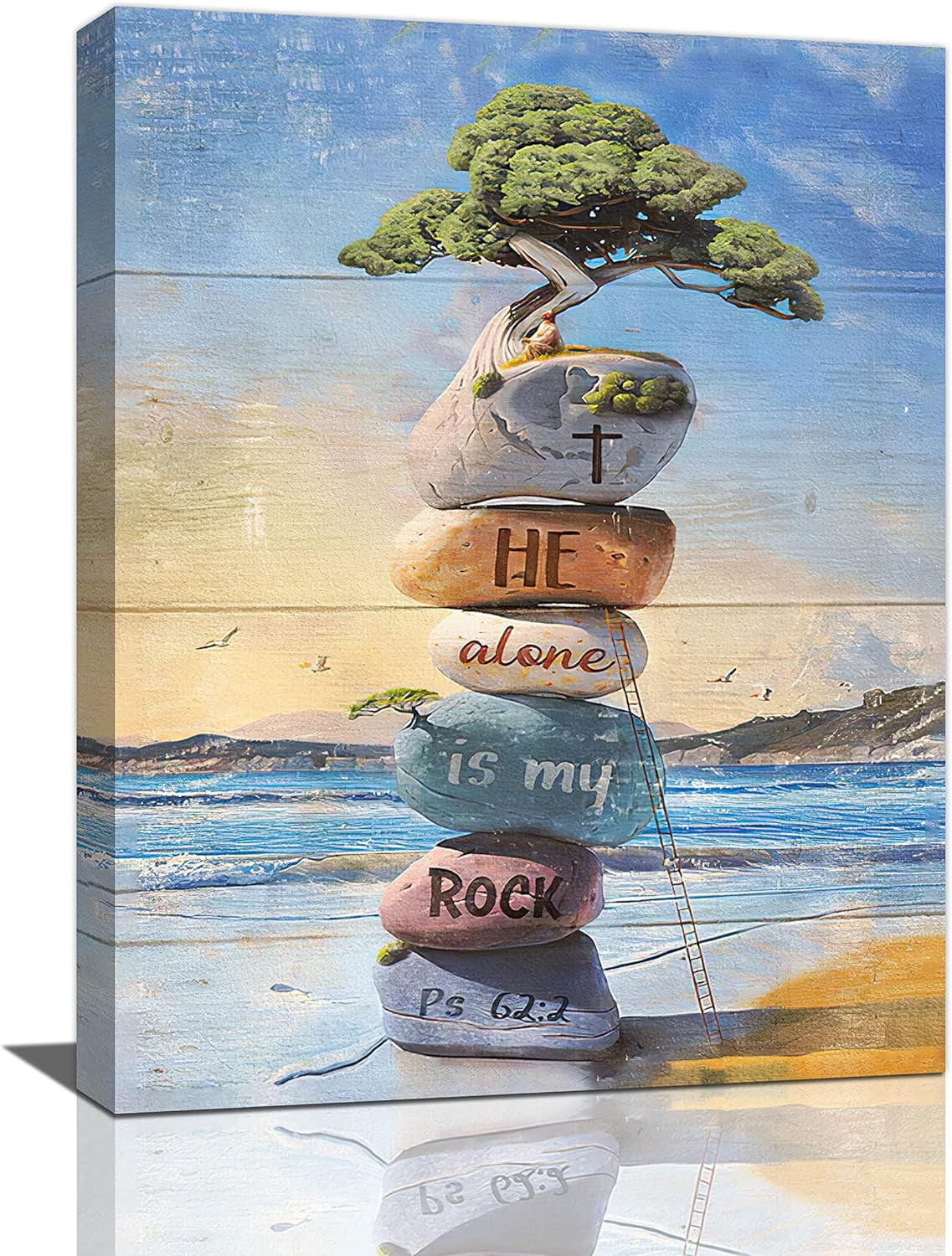 Serenity Prayer Zen Stone Decor Wall Art Rustic Rock Tree Beach ...