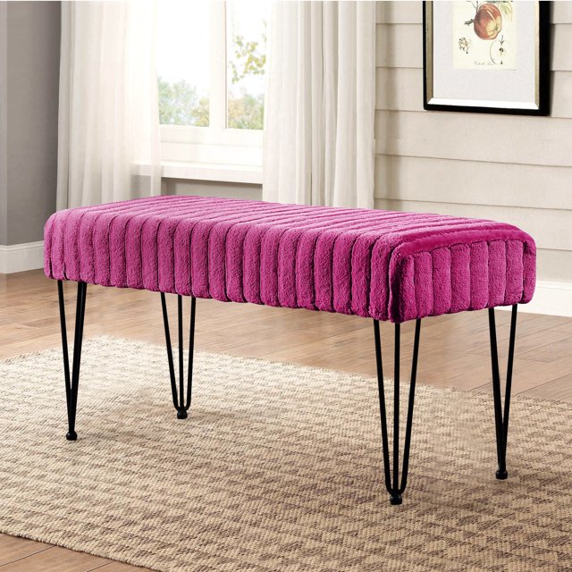 Serenta Super Mink Fauxfur Ottoman Bench Fuchsia Rose 46" x 16" x 22 ...