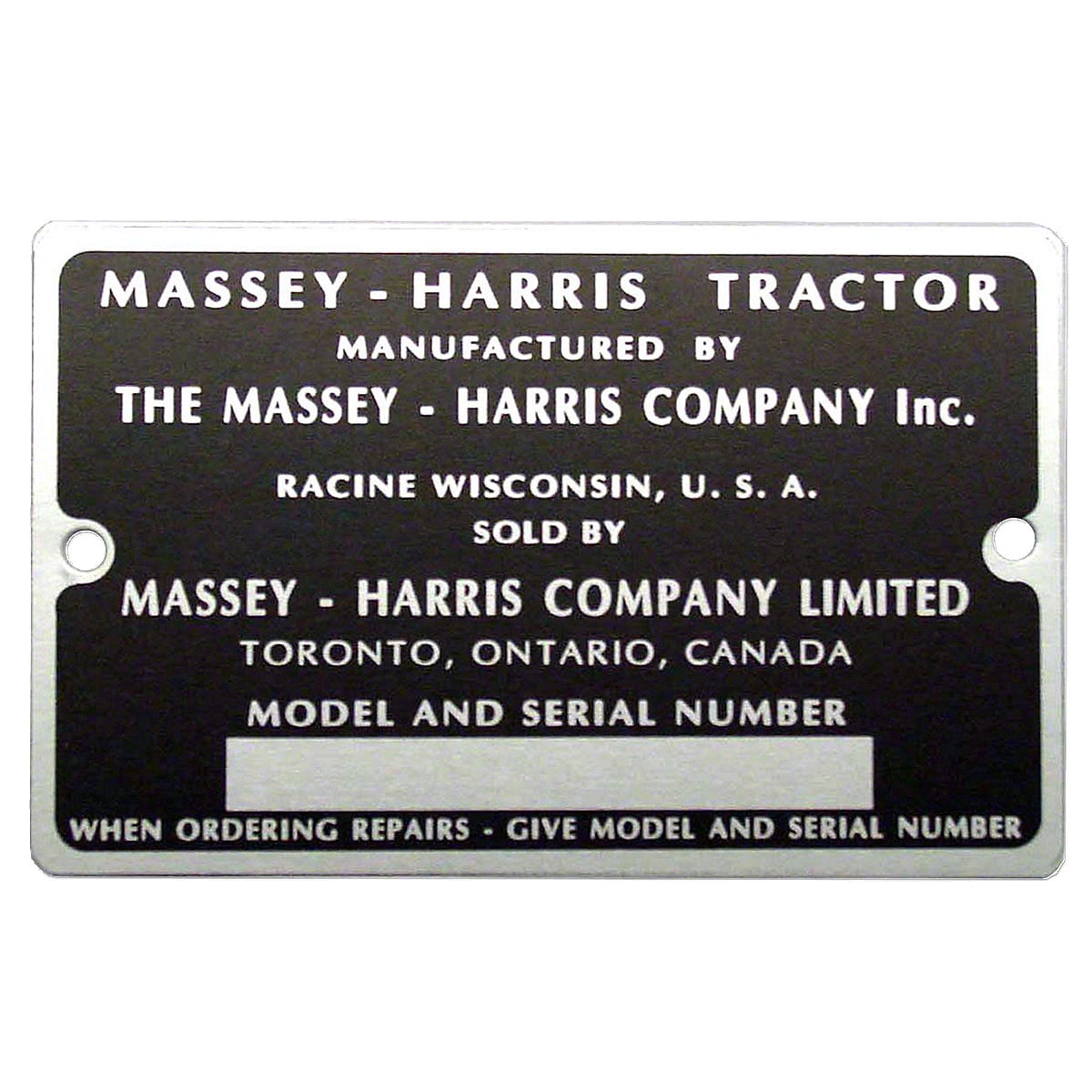 Serial Number Tag w/ Rivets (2 Rivet Holes) Fits Massey Tractor ...