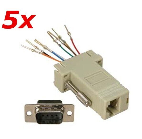 Serial RS232 Male to RJ45 Female Modular Adapter Converter 5 PACK - DB9 ...