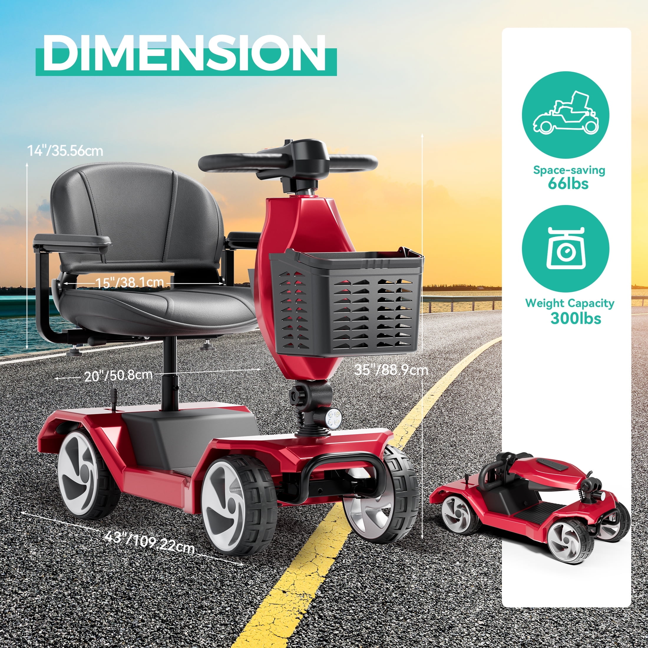 Edcsi Portable Folding Electric Mobility Aid - 3 Wheel Compact Power ...