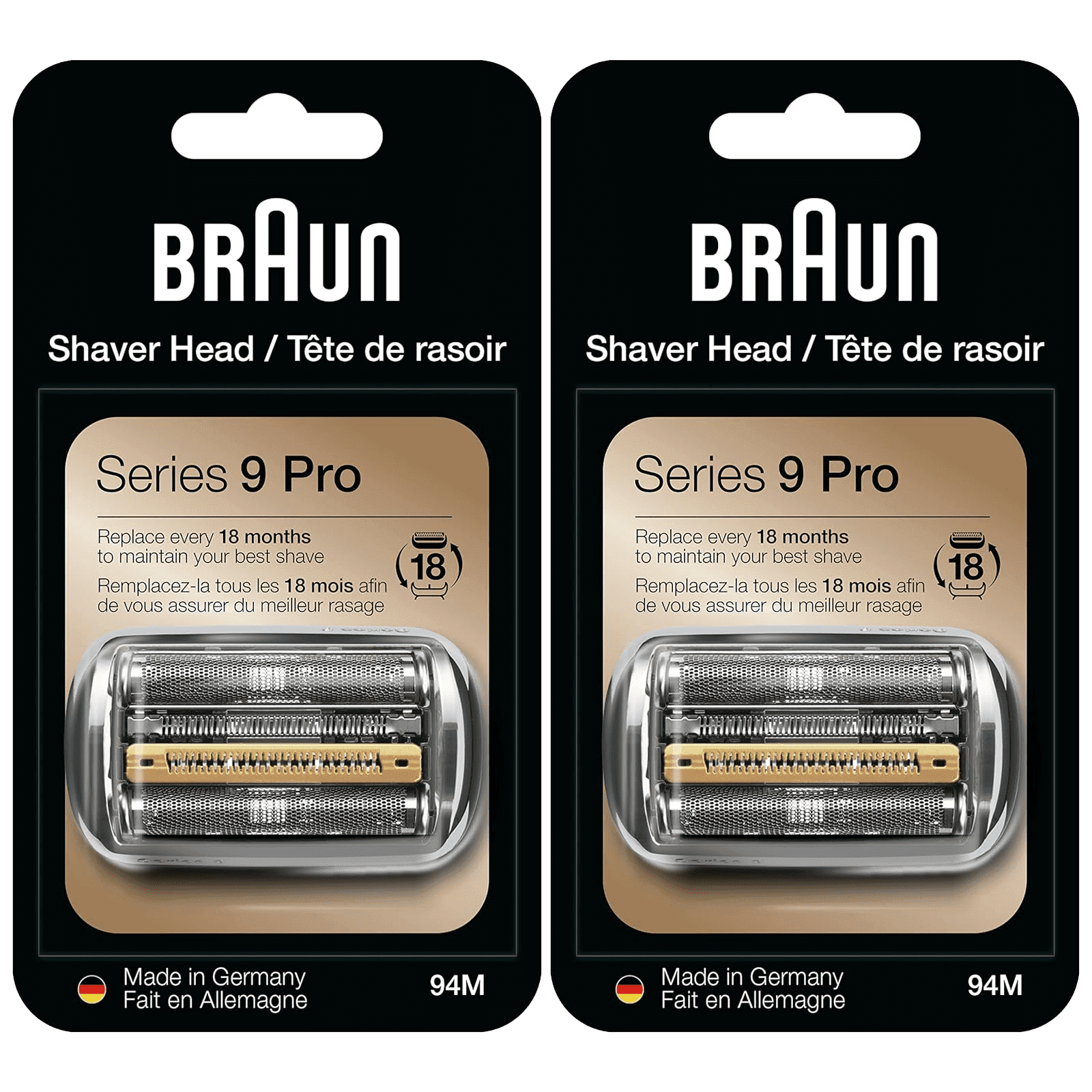 Series 9 Pro Braun Electric Razor Head, 94M Silver - Premium Men’s Shaver Replacement, 2-Pack ...