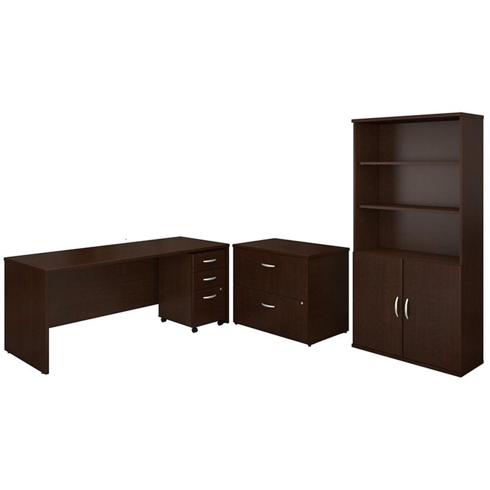 Series C 72"W Office Desk with Bookcase and File Cabinets in Mocha ...