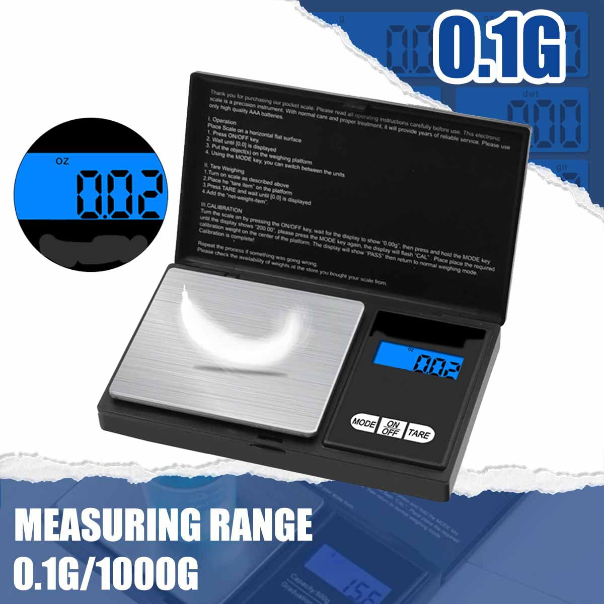 Series Digital Pocket Weight Scale, Stainless-Steel Backlit LCD 1000g x ...